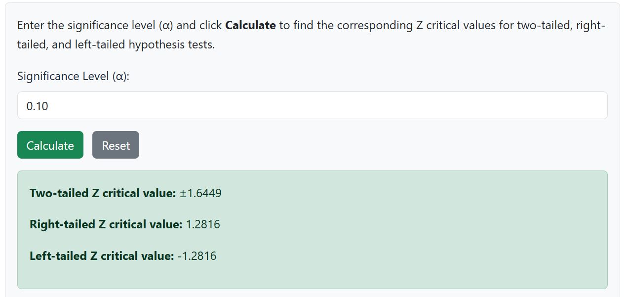 Z Critical Value Calculator